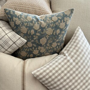 Blue Floral Pattern Pillow Cover, Block Print Decorative Linen Pillow ...
