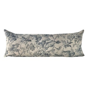 14"x36" Designer Floral Linen Lumbar Pillow Cover, Extra Long Pillow ...