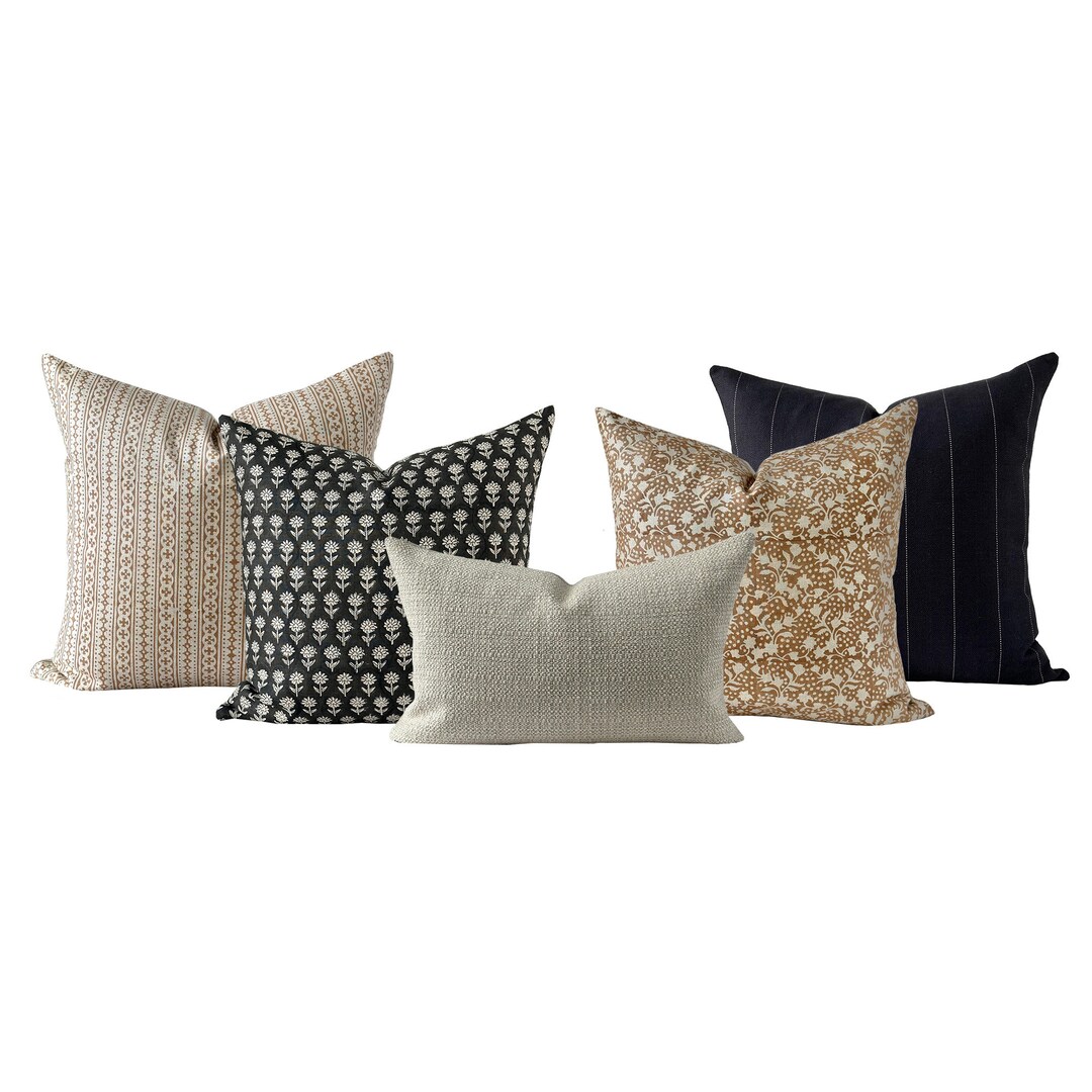 Five Pillow Cover Combination Set, Black Pillow Collection, Sectional ...