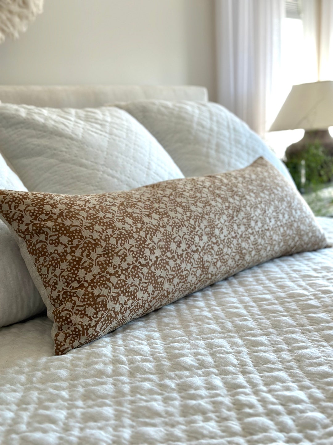 Golden Brown Extra Long Lumbar Pillow Cover, Large Master Bed Pillow ...