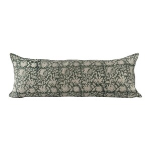 Floral Pattern Lumbar Pillow Cover, Greenish Grey Extra Long Pillow ...