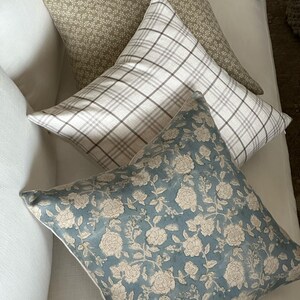 Blue Floral Pattern Pillow Cover, Block Print Decorative Linen Pillow ...