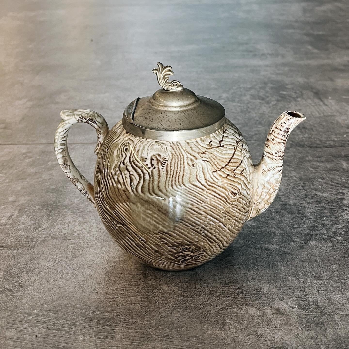 19th Century English Slipware Pottery Teapot With a Pewter Cover and ...
