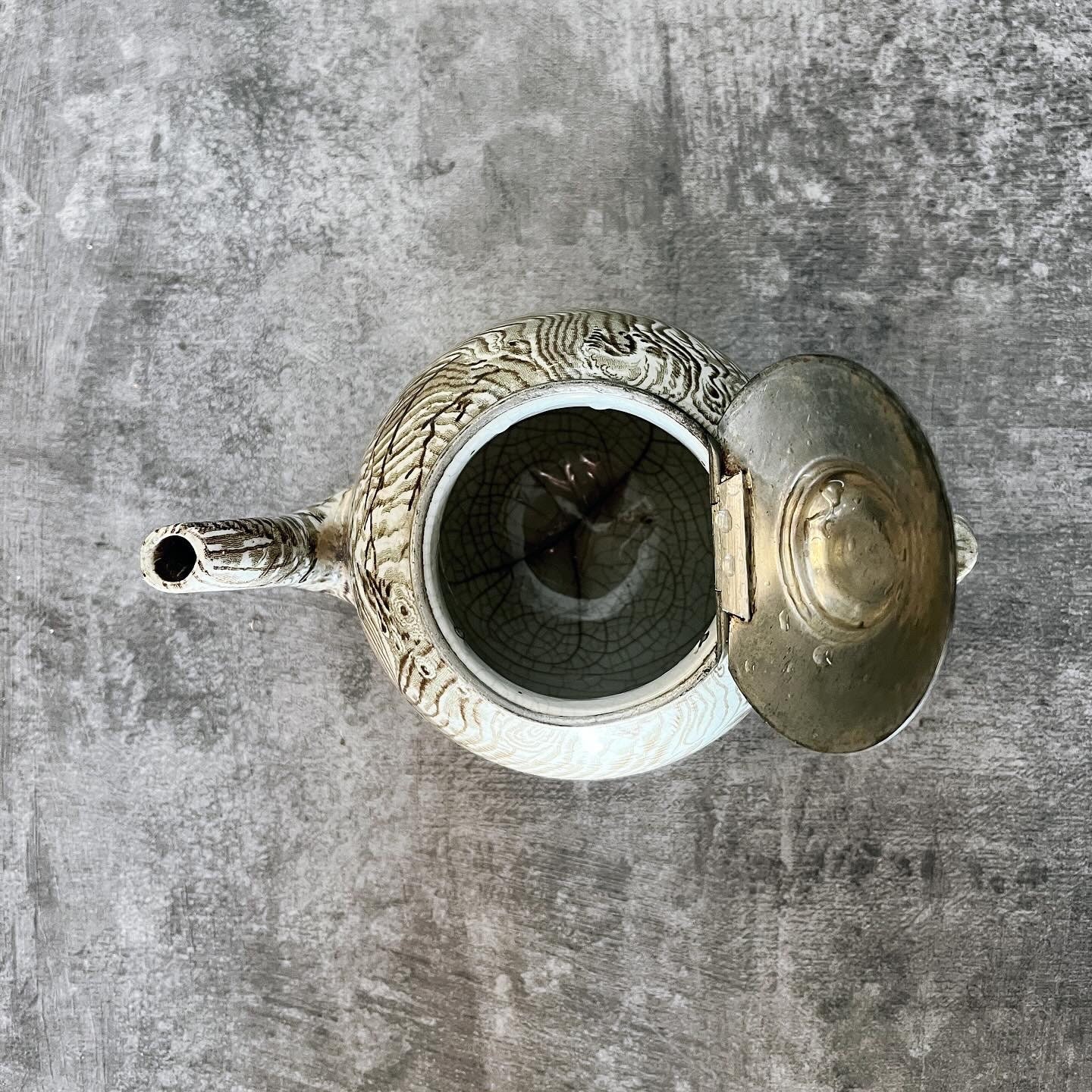 19th Century English Slipware Pottery Teapot With a Pewter Cover and ...