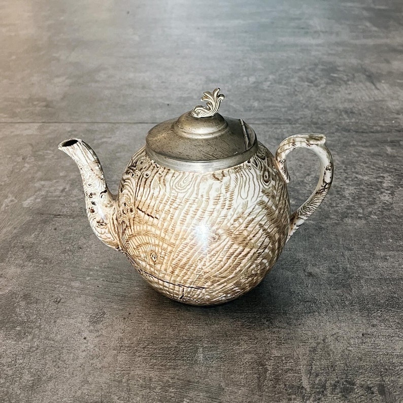 19th Century English Slipware Pottery Teapot With a Pewter Cover and ...