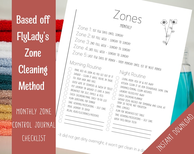Printable Cleaning Checklist, Fly Lady Control Journal, Zone Journal ...