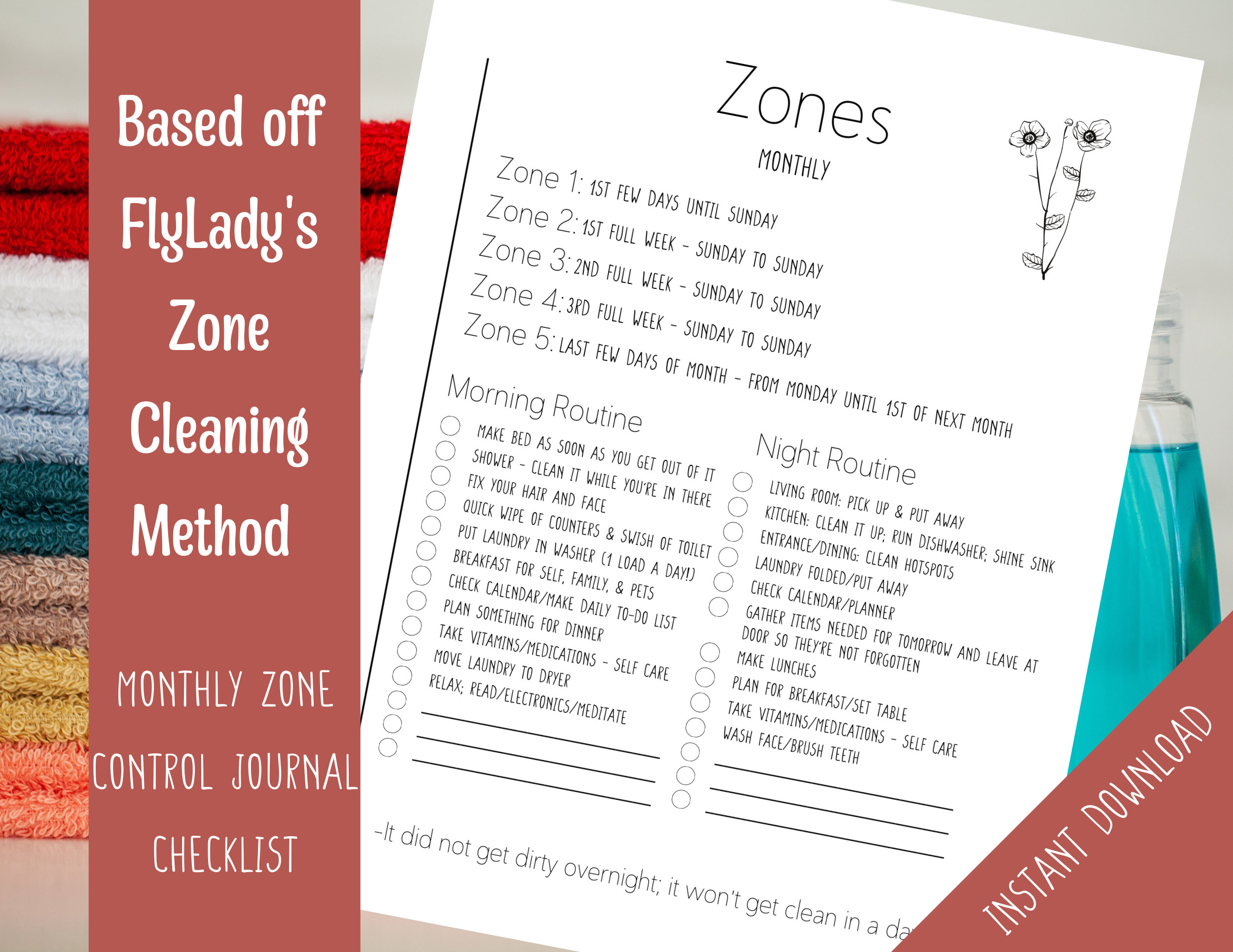 Printable Cleaning Checklist, Fly Lady Control Journal, Zone Journal ...