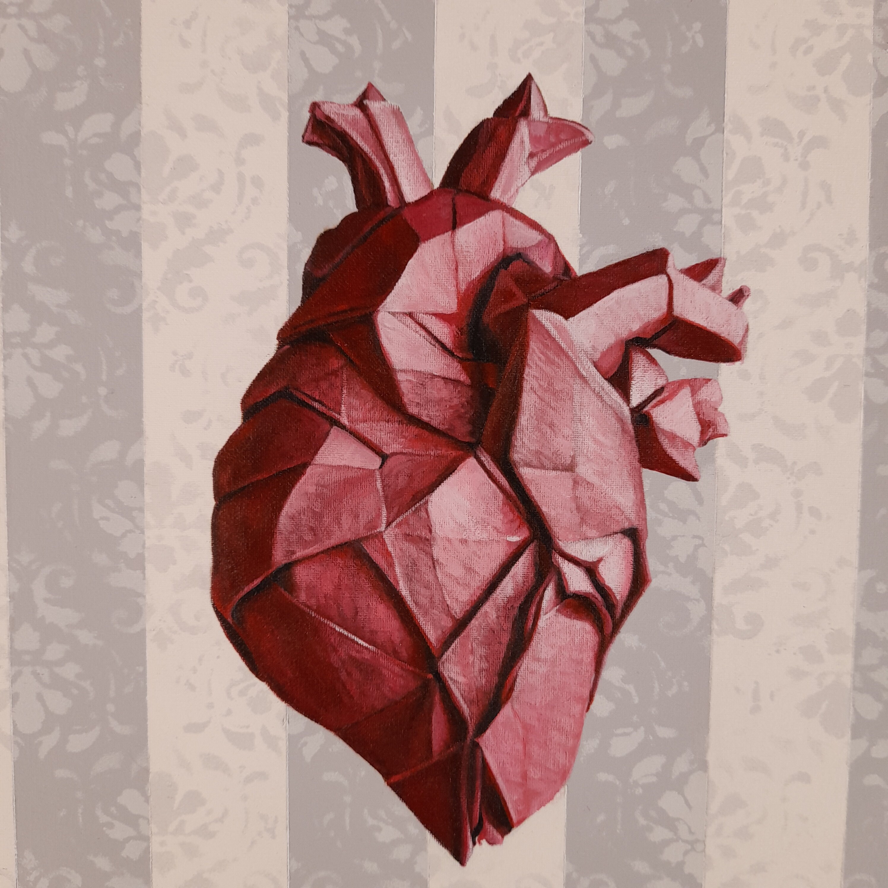 Heart Painting, Origami Human Heart Painting, Realistic Acrylic Heart ...