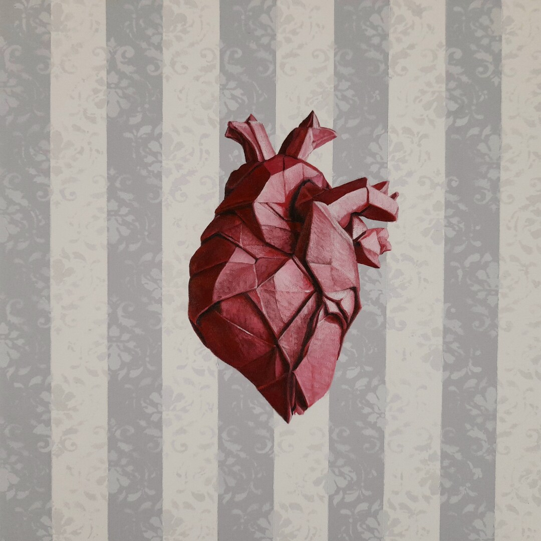 Heart Painting, Origami Human Heart Painting, Realistic Acrylic Heart ...