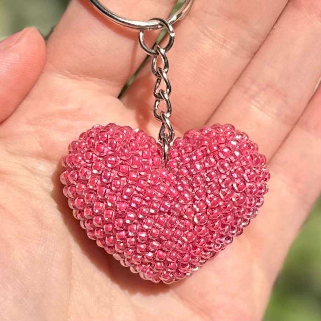 Bead Crochet MEDIUM Heart Keychain With Different Color Options - Etsy