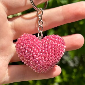 Bead Crochet MEDIUM Heart Keychain With Different Color Options - Etsy