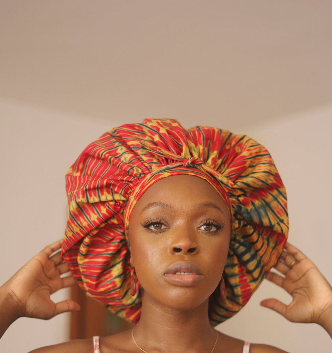Adire (tie and Dye) African Print Satin-lined Reversible Hair Bonnet ...