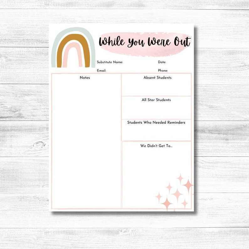 Substitute Teacher Note Printable Template (PDF) - Etsy