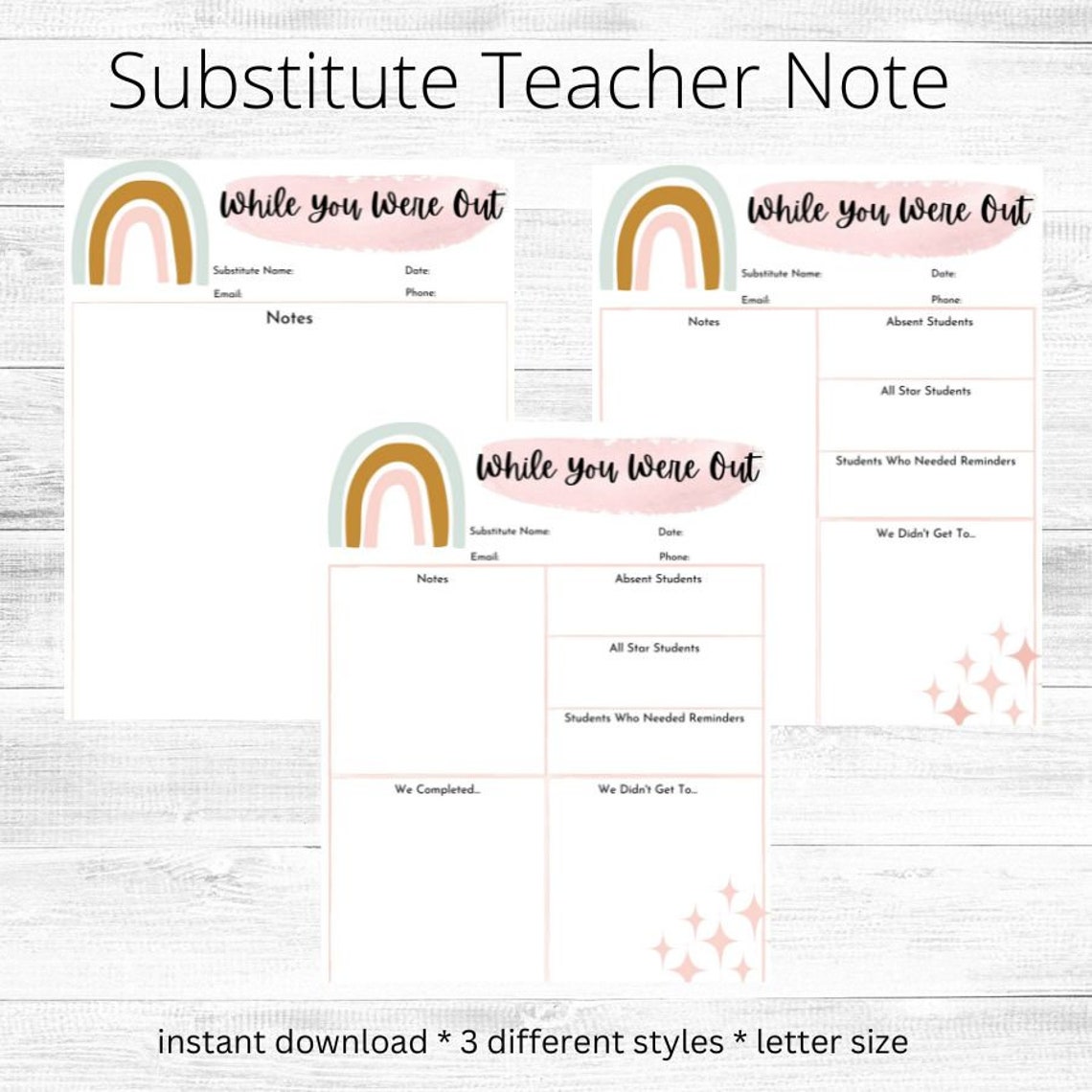 Substitute Teacher Note Printable Template (PDF) - Etsy