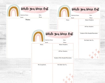 Substitute Teacher Note Template Editable 8.5x11 Sub Teacher Planner ...