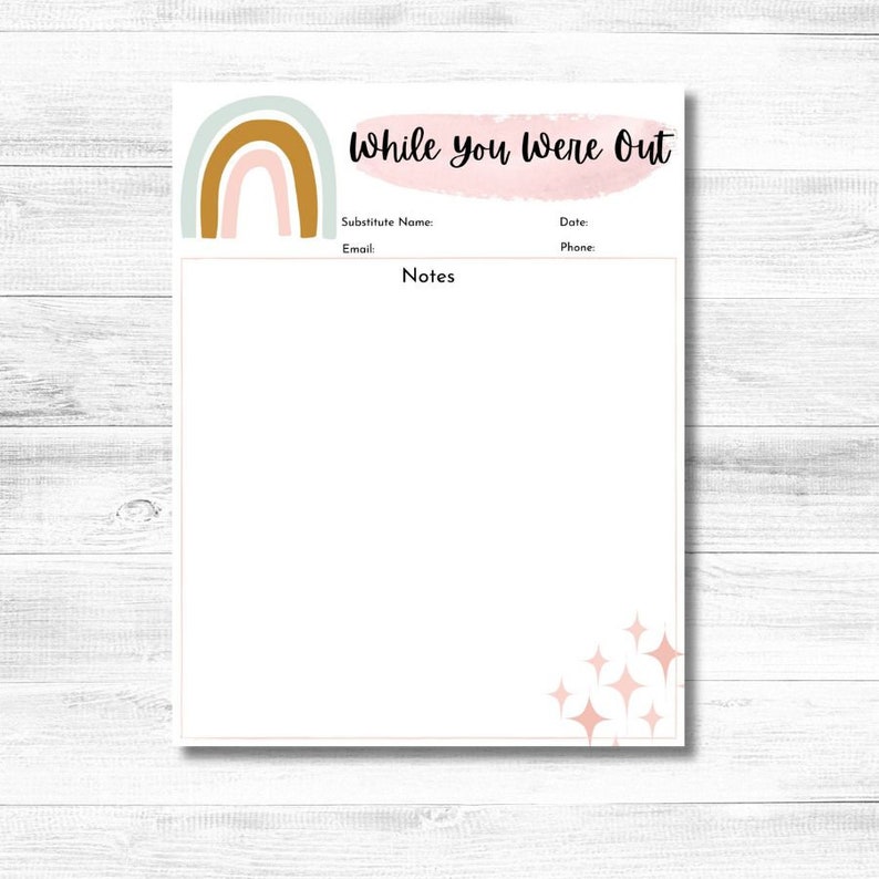 Substitute Teacher Note Printable Template (PDF) - Etsy