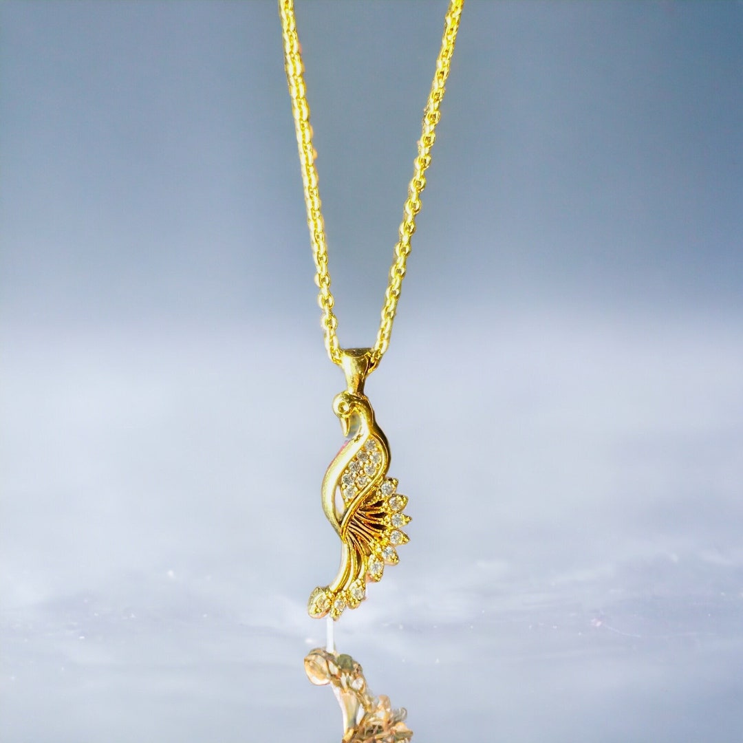 14k Gold Plated Diamond Peacock Necklace, Peacock Pendant Jewelry ...