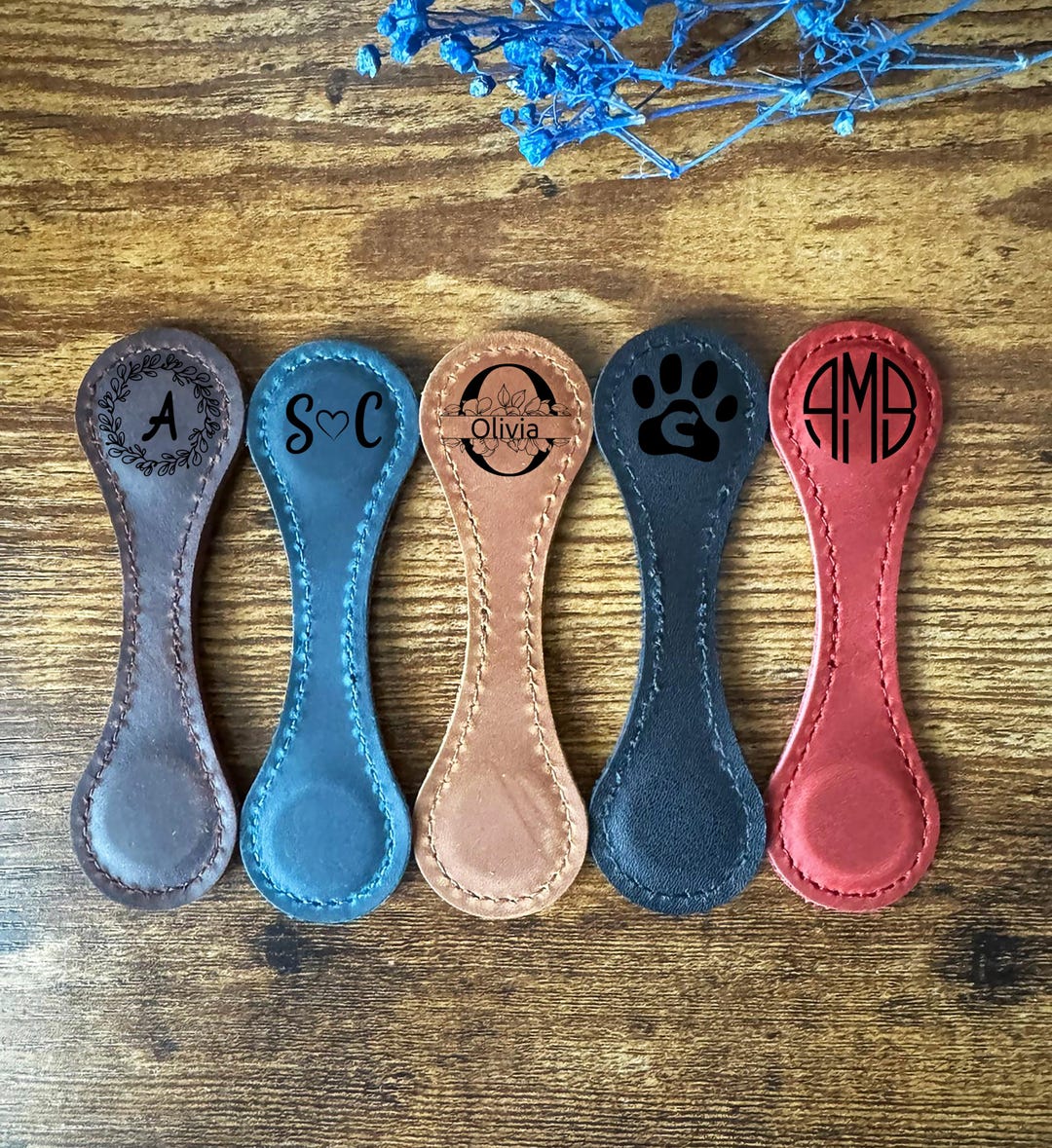 Leather Magnetic Bookmark, Personalized Leather Bookmark, Initials ...
