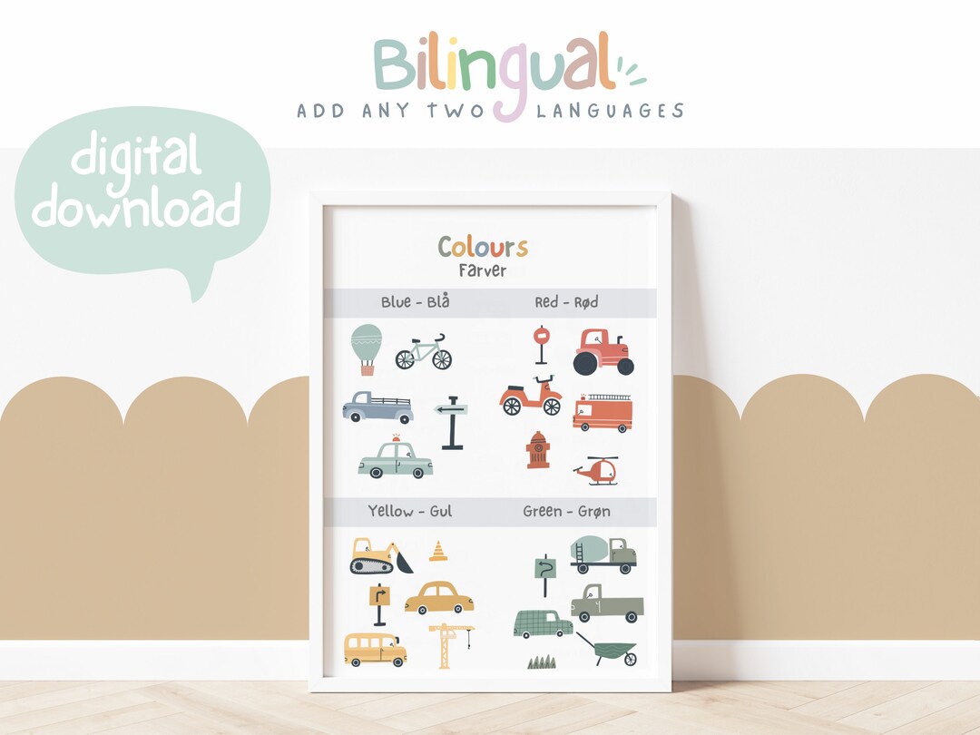 Bilingual Vehicle Colours Transport Print Educational Print Children's ...