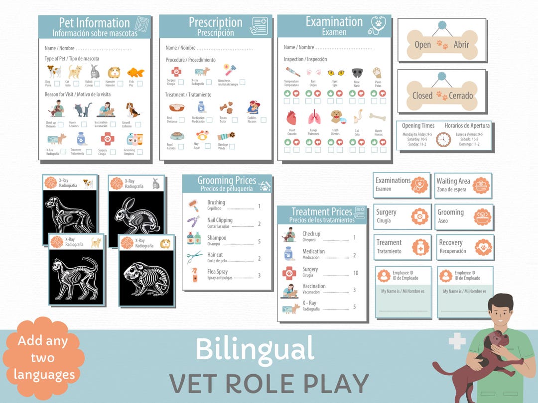 Bilingual Vet Role Play Set | Laminated Veterinary Signs & Patient ...