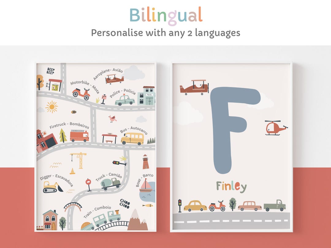 Bilingual Transport Map & Initial Poster Set: Personalised Bilingual ...