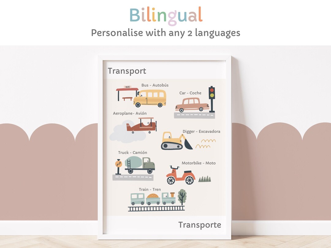 Bilingual Transport Poster: Personalised Children's Language Print - Etsy