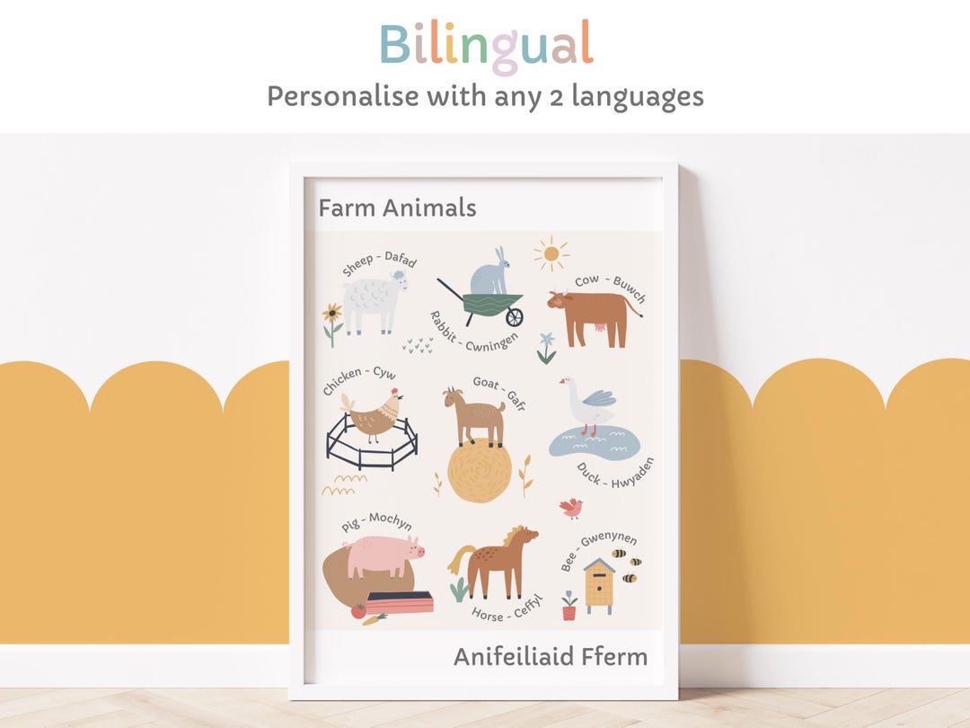 Bilingual Farm Animal Poster | PRINTABLE | Personalised Print ...