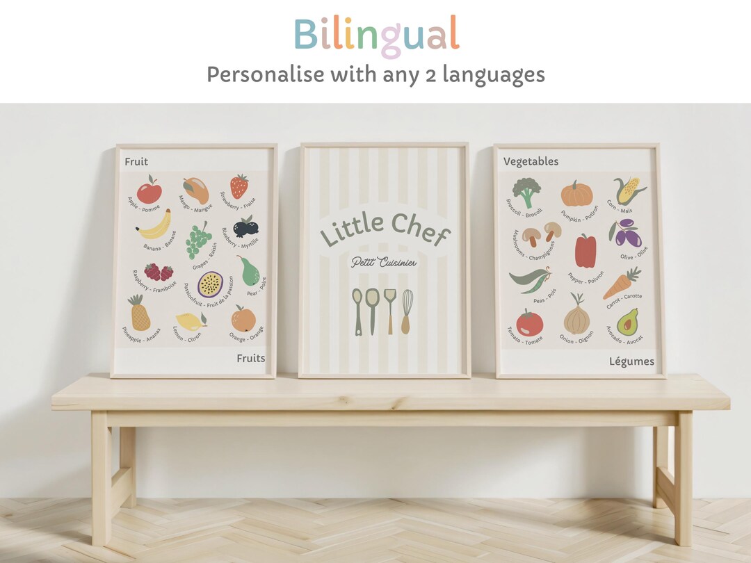 Bilingual Fruit & Vegetable Posters: Little Chef Personalised Print - Etsy