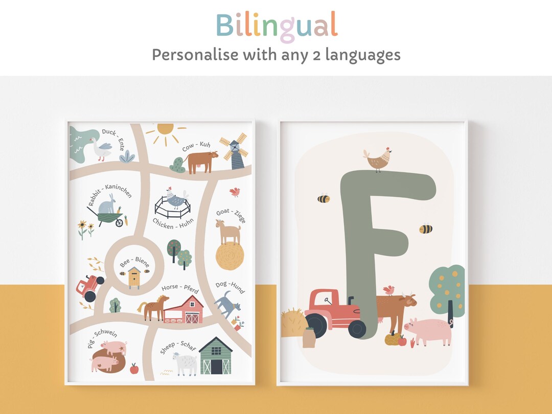 Personalised Bilingual Farm Animal Map & Initial Posters | PRINTABLE | Language Poster ...