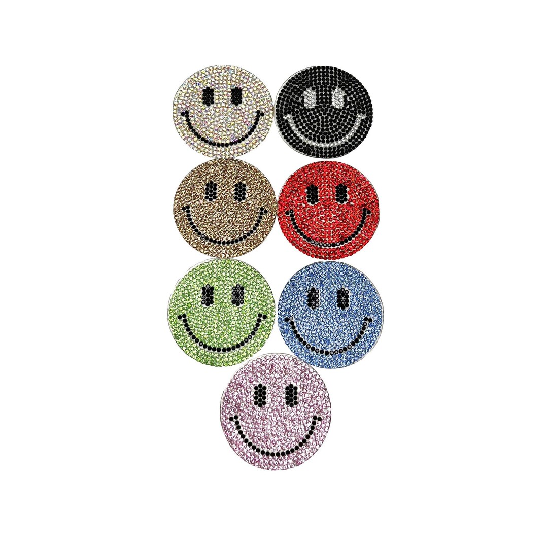 Small Smiley Happy Face Rhinestones Crystal Iron on Applique Patch Pick ...