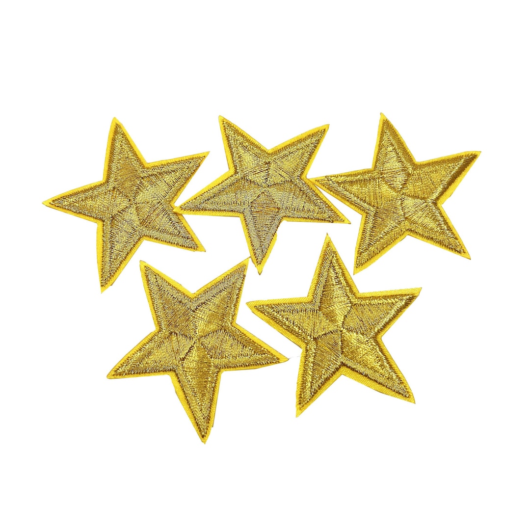Lot of 5 Gold Five Point Stars Embroidered Iron on Sew on Applique ...