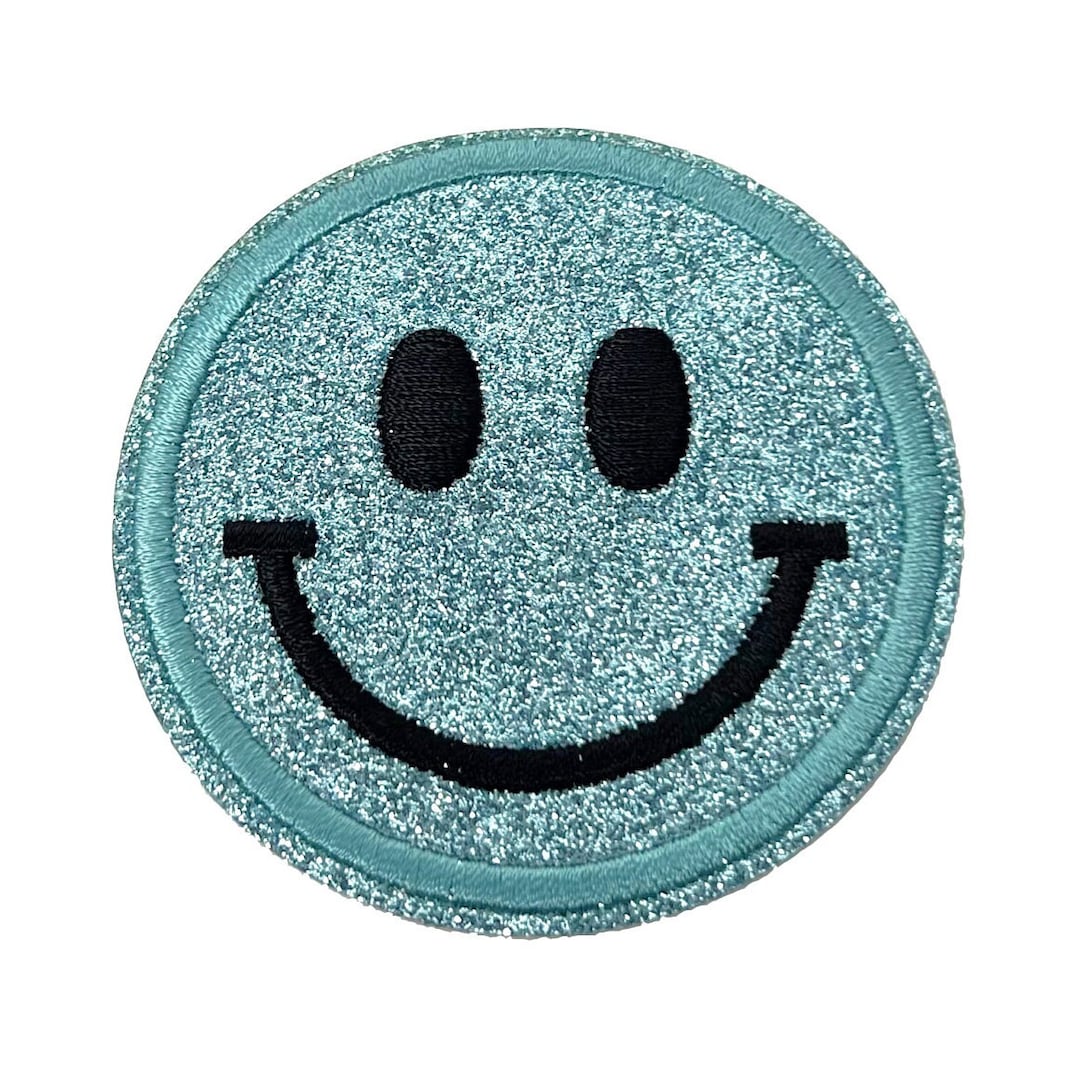 Smiley Face Happy Face Blue Sparkly Iron on Applique Patch - Etsy