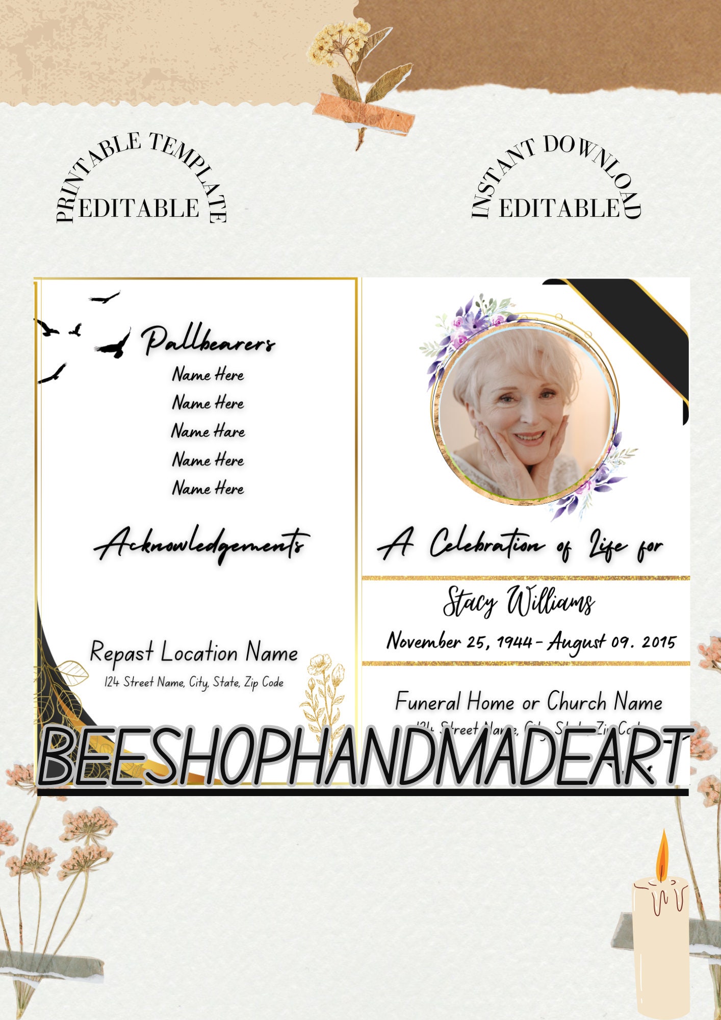 Funeral Program Template - Etsy