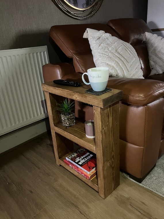 Rustic End Table With Two Shelves Coffee Table Slim Narrow Side Table Etsy