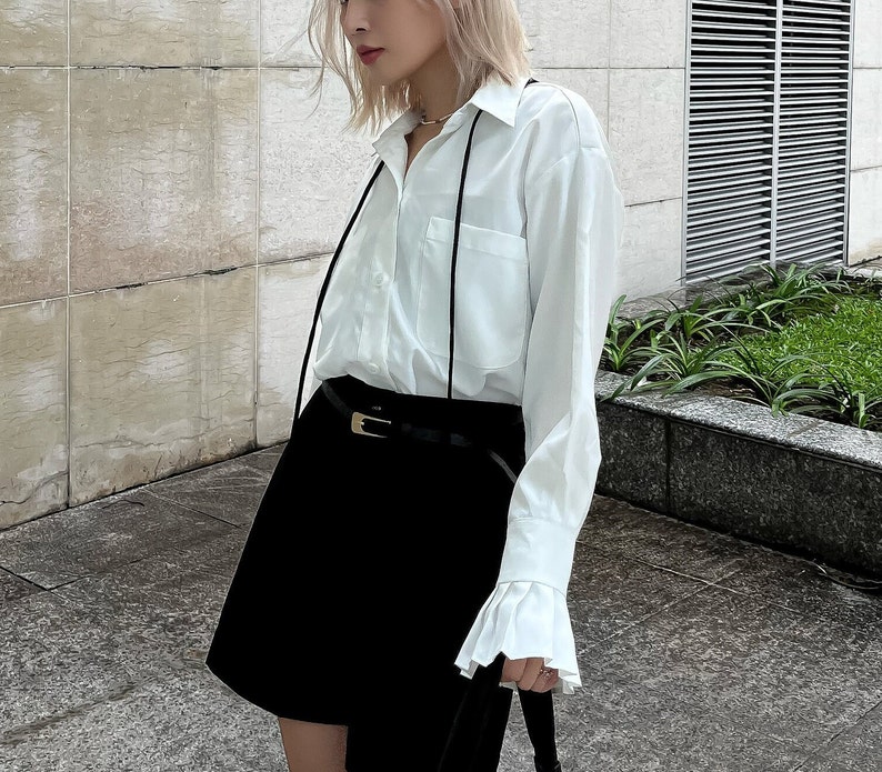 Oversized White Blouse/ Boyfriend Wide Sleeve Shirt/ Pleated - Etsy