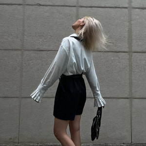 Oversized White Blouse/ Boyfriend Wide Sleeve Shirt/ Pleated - Etsy