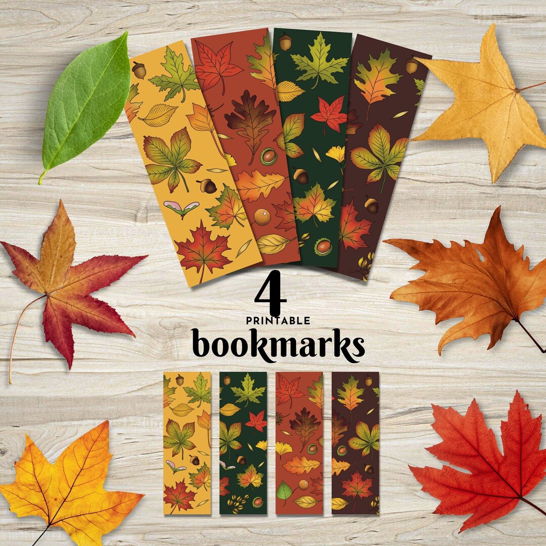Fall Leaves Printable Bookmarks, Set of 4 Unique Bookmarks for Book ...