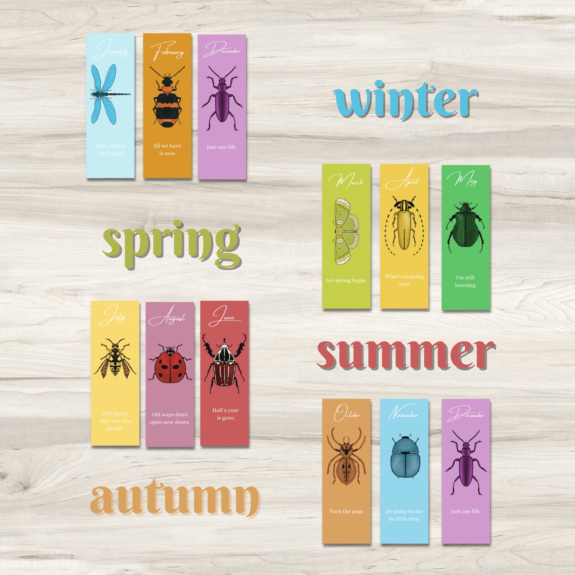 Printable Bookmarks | Set of 12 | 12 Months + Quotes Digital Bookmarks ...