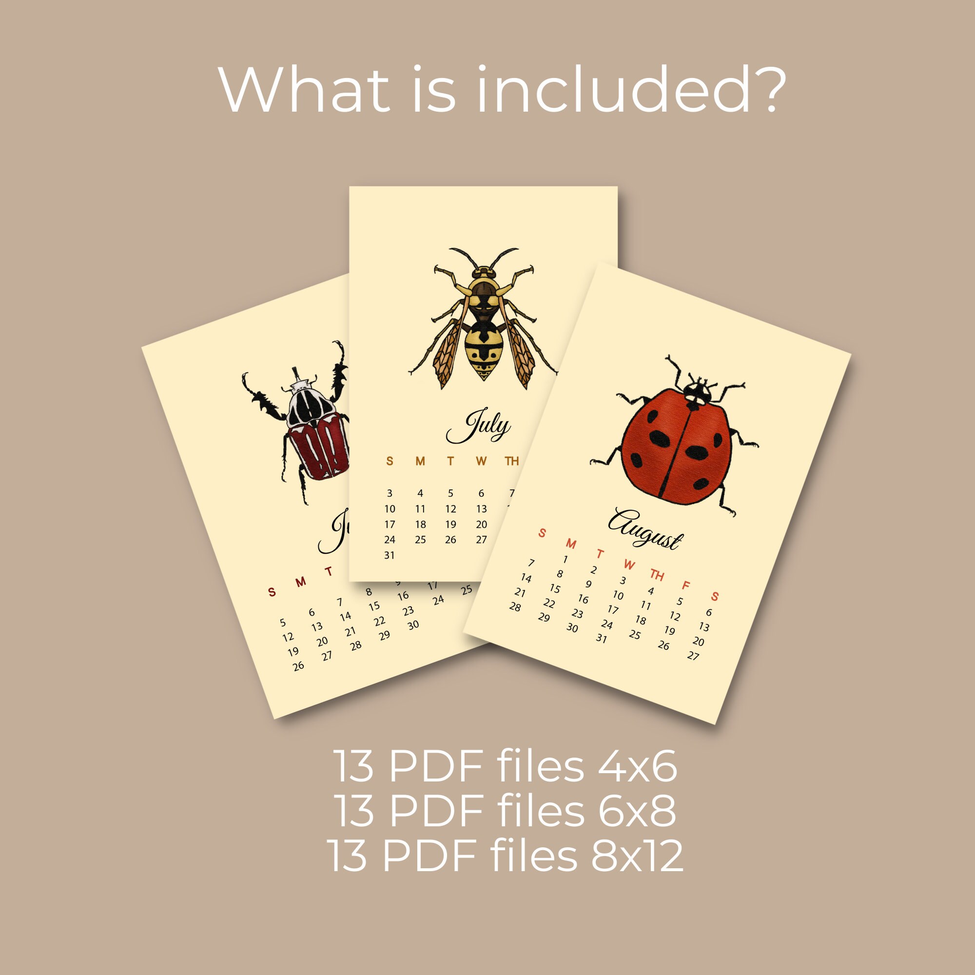 2022 Printable Calendar, 2022 Calendar Insects, 12 Months, Minimalist ...