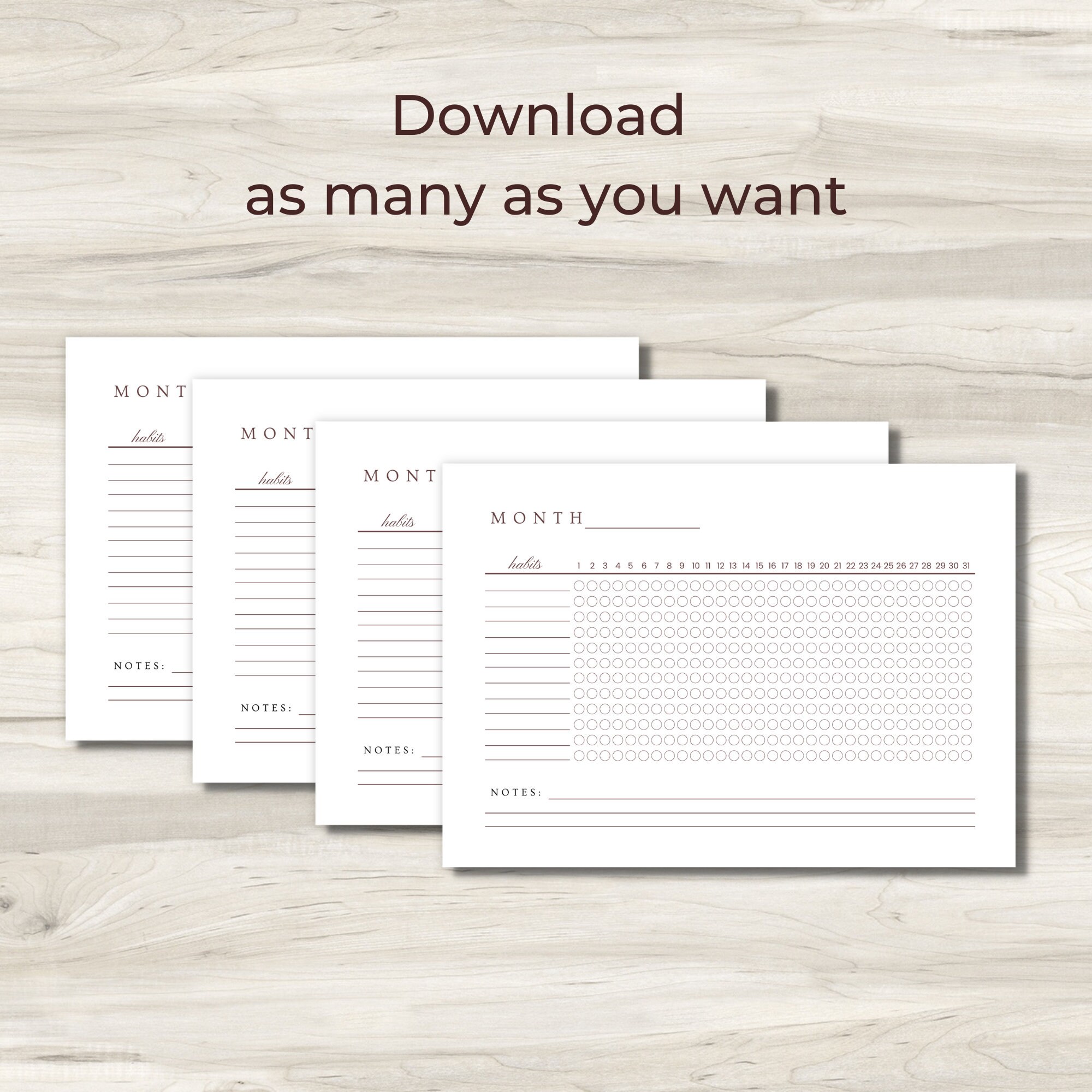 Monthly Habit Tracker Printable Landscape, Habit Tracker Template ...