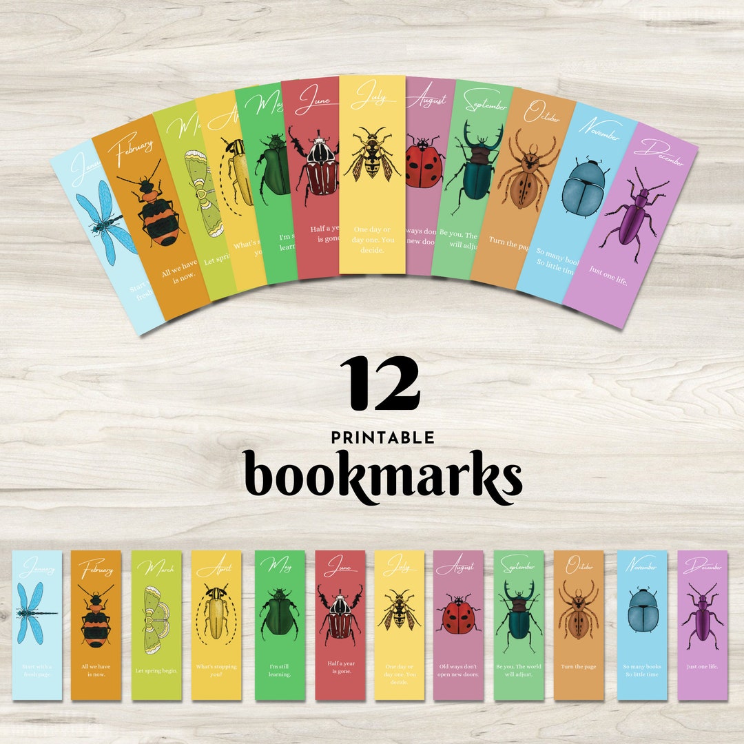 Printable Bookmarks | Set of 12 | 12 Months + Quotes Digital Bookmarks ...