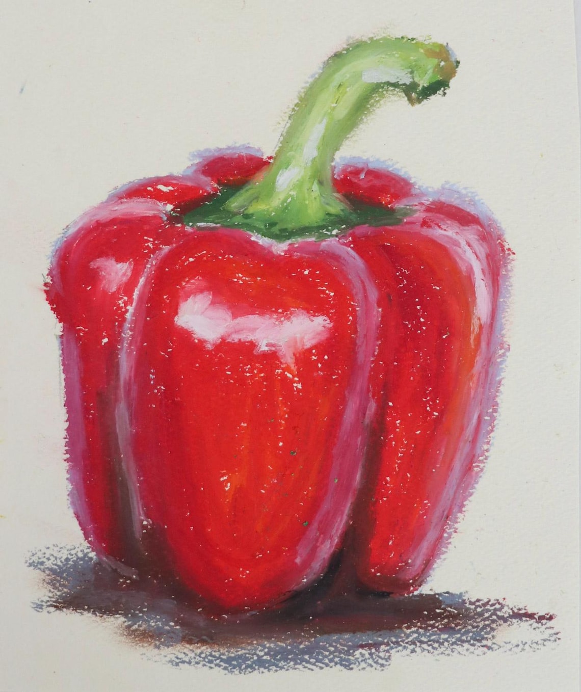 Red Bell Pepper Painting – Original Oil Pastel Study - 5 X 6 Inch Still ...
