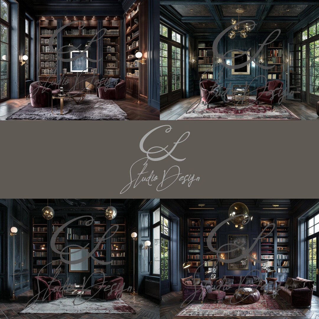 Luxury Home Library Bundle - (4) High Resolution Digital Backgrounds ...