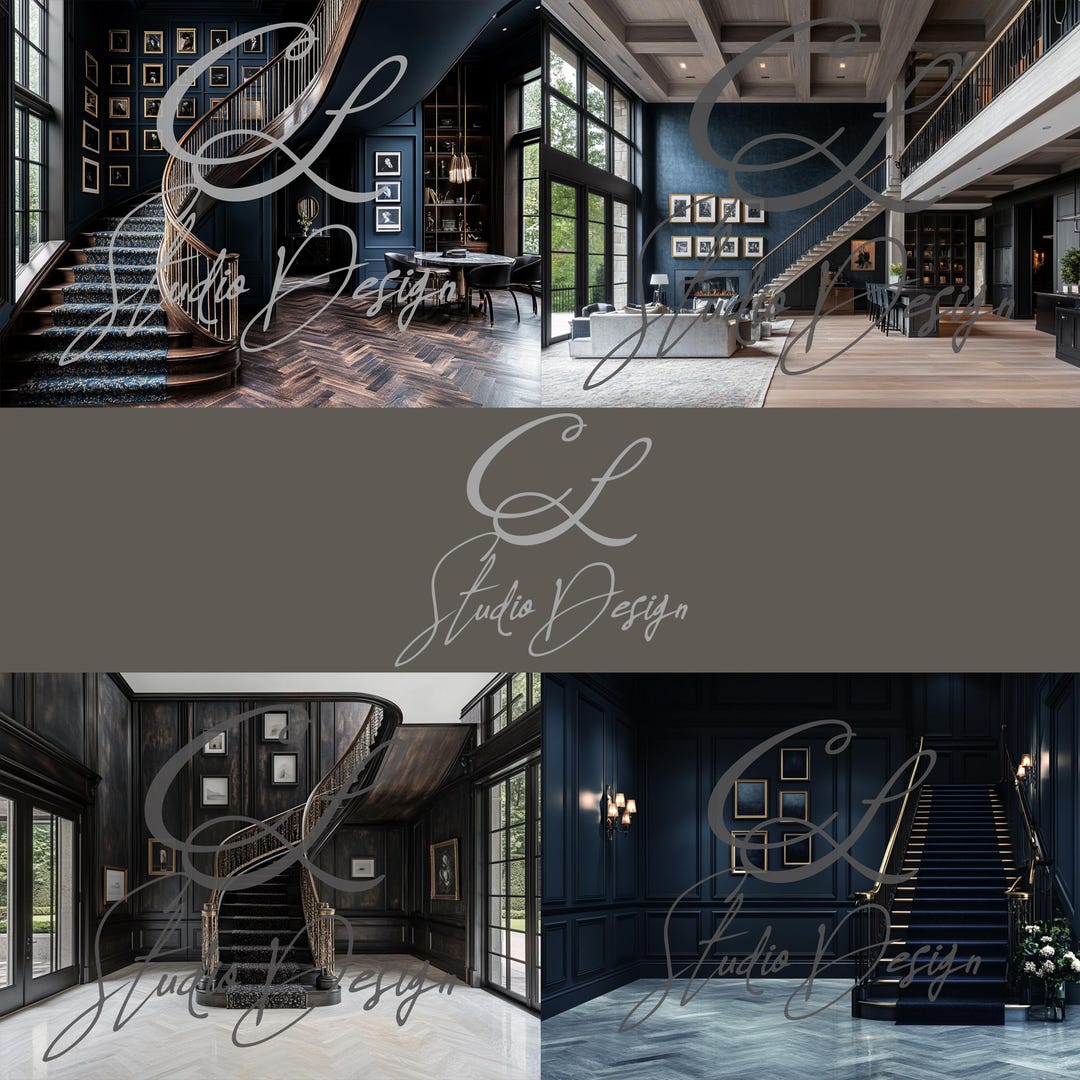 Luxury Entry Staircase-dark - Digital Room Background - Digital ...