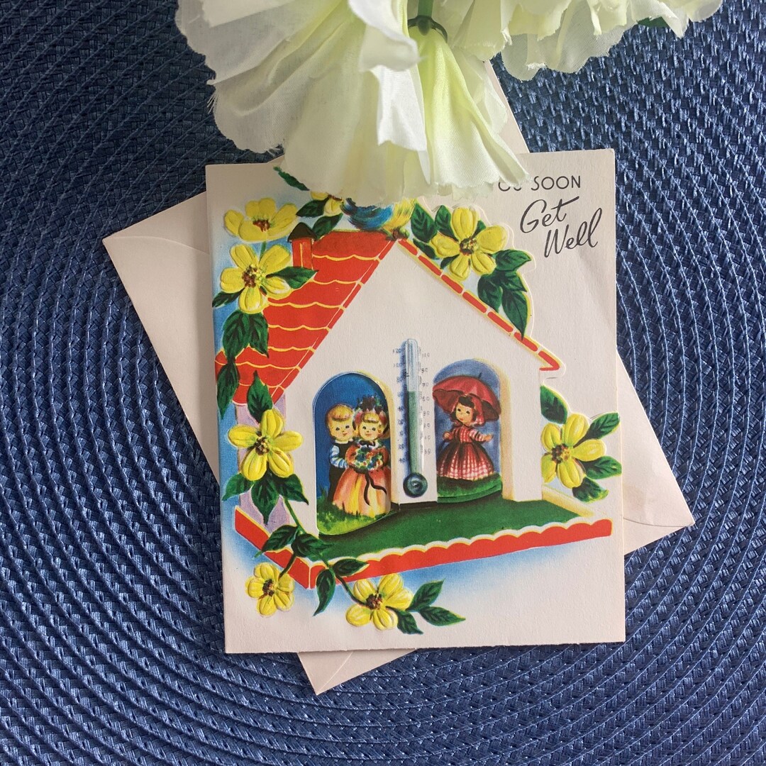 Vintage Get Well Greeting Card With Envelope, UNUSED Kitschy Mid Century Modern, for Family and ...