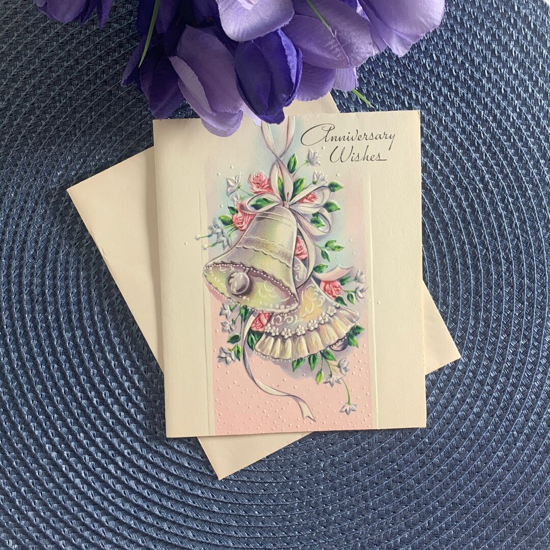 Vintage Anniversary Greeting Card With Envelope for Friends or Family, UNUSED 1940's Kitschy Mid ...