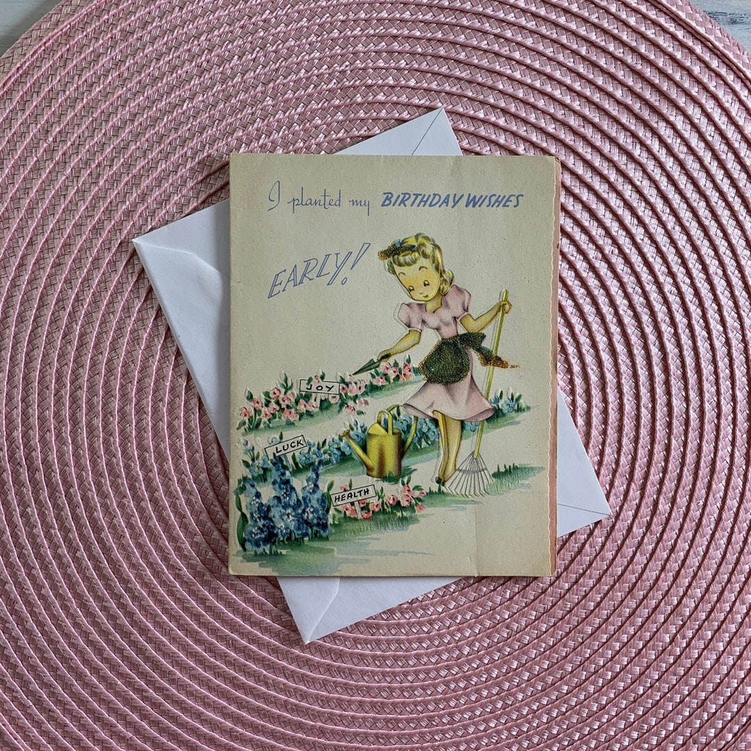 Vintage UNUSED Birthday Greeting Card With Envelope, Kitschy Mid Century Modern, Garden of Joy ...