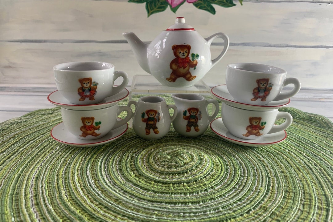 Vintage Porcelain Child's Tea Set With Teddy Bear Design, Collectible ...
