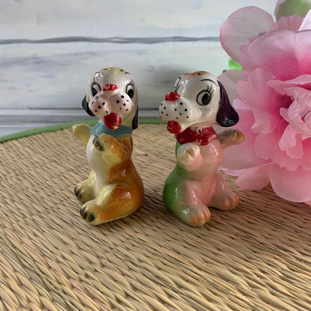 Vintage Anthropomorphic Dog Salt and Pepper Shakers Figurines, Kitschy ...