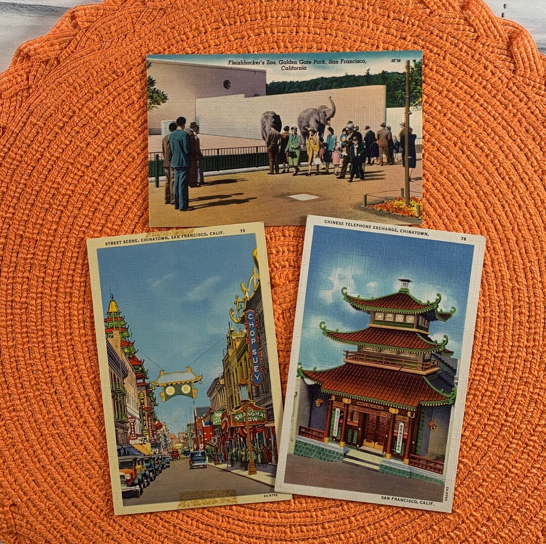 3 Vintage UNUSED 1940's Linen Postcards, Original Mid Century Ephemera ...